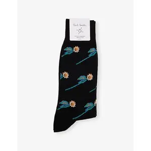 Paul Smith Flower-print Cotton-blend Ankle Socks - Black