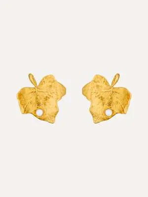 Oscar De La Renta Ivy Leaf Pearl Earrings - Gold