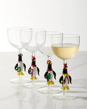 Neiman Marcus Figural Penguin 10 Oz. Wine Glasses, Set Of 4 - One-color