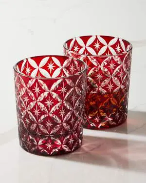 Neiman Marcus 8 Oz. Cased Glass Tumblers, Set Of 2 - Red