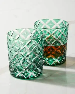 Neiman Marcus 8 Oz. Cased Glass Tumblers, Set Of 2 - Green
