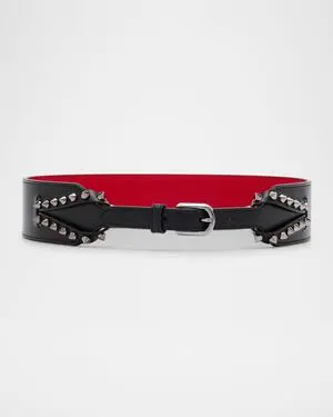 CHRISTIAN LOUBOUTIN Cabata Spike Leather Belt - B078 Blackgun Metal