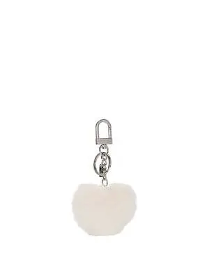 Pink Faux-fur Heart Keychain Charm - Beige