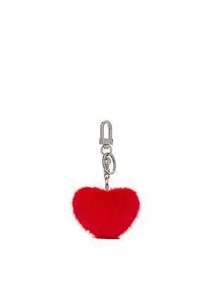 Pink Faux-fur Heart Keychain Charm - Red