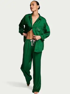 Victoria's Secret Signature Satin Oversized Long Pajama Set - Green