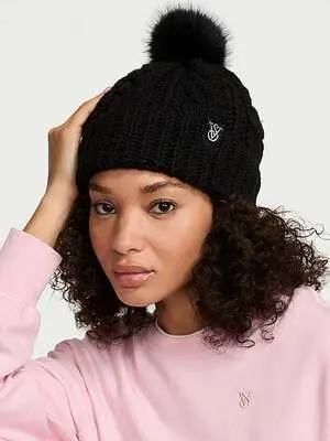 Victoria's Secret Cable-knit Pom Beanie - Black