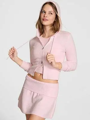 Pink Front-zip Shrunken Sweater Hoodie - Pink