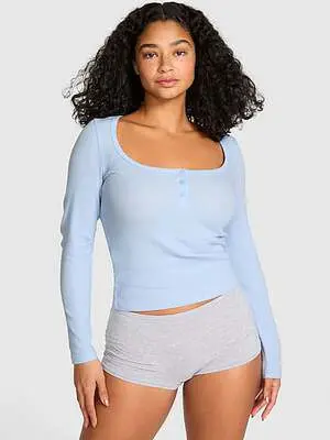 Pink Thermal Henley Pajama Top - Blue
