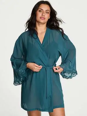 Victoria's Secret Dream Angels Chiffon & Lace Short Robe - Blue