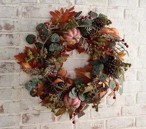 VALERIE PARR HILL As Is 24' Pumpkin, Pinecone And Leaf Wreath Valerie - One-color