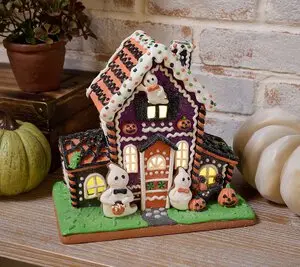 VALERIE PARR HILL As Is Illuminated Halloween House W/ Ghosts And Pumpkins - One-color