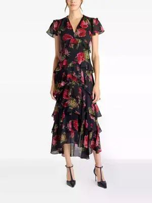 Cinq À Sept Tatum Floral-pattern Midi Dress - Black