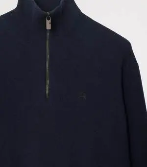 Burberry Cashmere Blend Quarter-zip Sweater - Navy