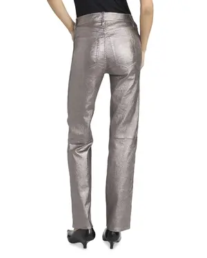 FRAME Le Sleek Straight High-rise Leather Jeans