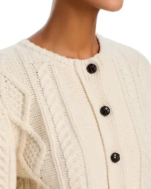 FRAME The Cable Knit Cashmere Cardigan Sweater - Cream