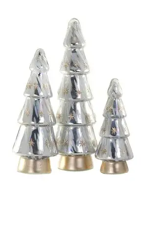 CODY FOSTER & CO Midnight Snowfall Tree Set Of 3 In Metallic Silver - Ivory