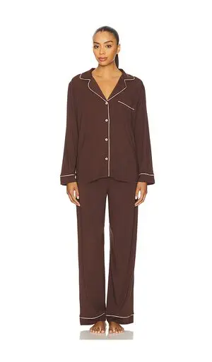 Eberjey Gisele Long Pj Set In Chocolate - Chocolate & Ivory