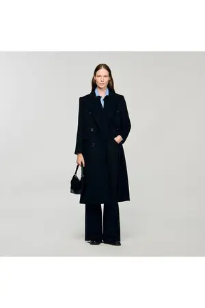 Sandro Long Wool Coat - Black