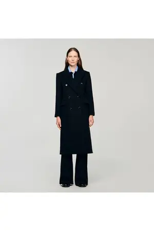 Sandro Long Wool Coat - Black