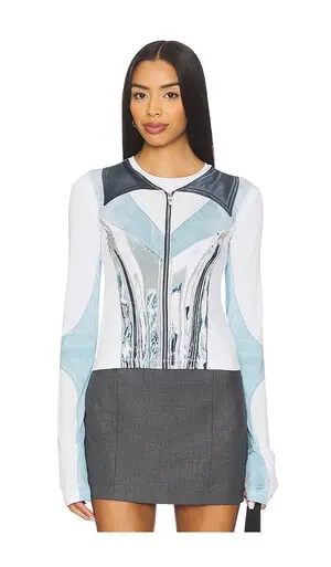 KATE BARTON Illusion Print Long Sleeve Zip-up Top