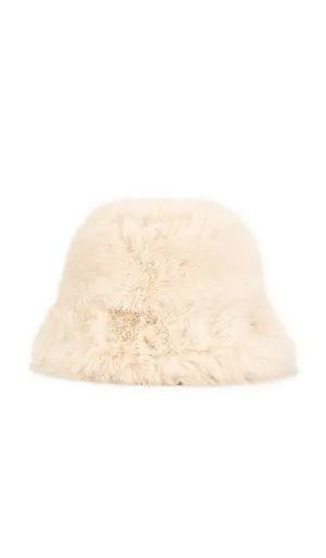 Jocelyn Oversized Faux Fur Bucket Hat - Beige