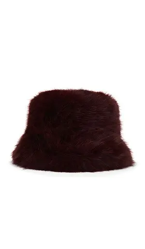 Jocelyn Oversized Faux Fur Bucket Hat - Burgundy