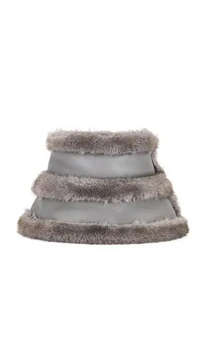 Jocelyn Faux Mink And Leather Bucket Hat - Grey