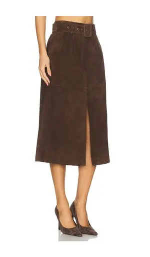 Veronica Beard Alexie Leather Midi Skirt - Mocha