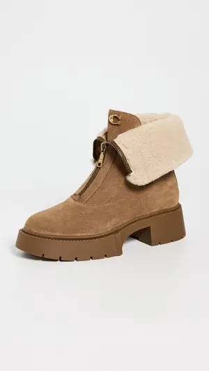 COACH Leah Platform Suede Shearling Booties