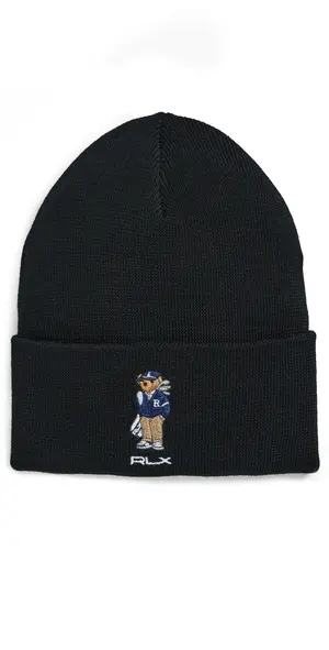 Rlx Ralph Lauren Merino Wool Golf Bear Beanie - Black