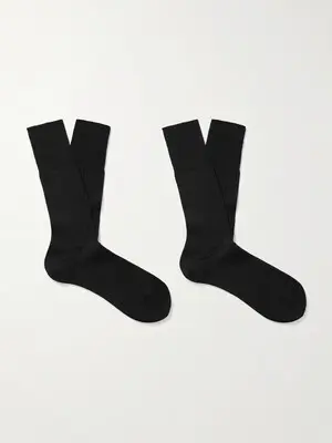 Falke Finest Two-pack Ribbed Cashmere-blend Socks - Black