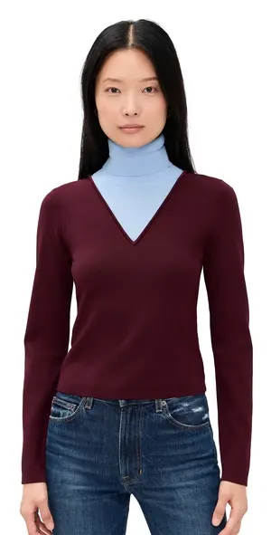 LE BOP Layered Turtleneck Top - Burgundy/light Blue
