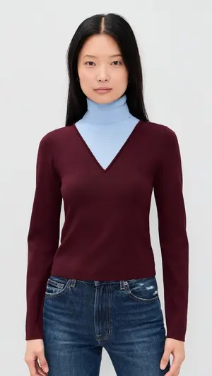 LE BOP Layered Turtleneck Top - Burgundy/light Blue