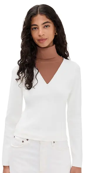 LE BOP Trompe L'oeil Layered Knit Turtleneck - Ivory/umber