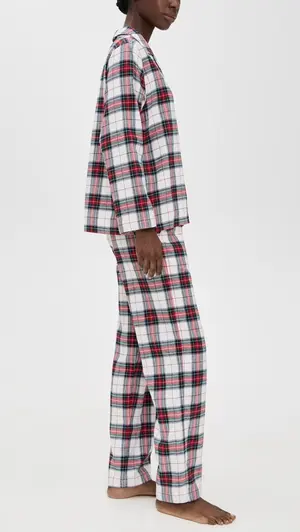 Eberjey Flannel Long Pajama Set - Tartan Plaid Ivory/holly Red