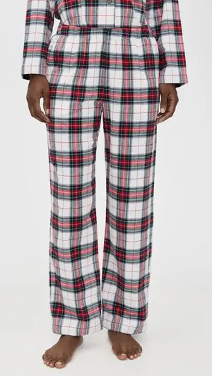 Eberjey Flannel Long Pajama Set - Tartan Plaid Ivory/holly Red