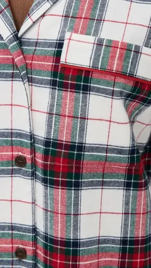 Eberjey Flannel Long Pajama Set - Tartan Plaid Ivory/holly Red