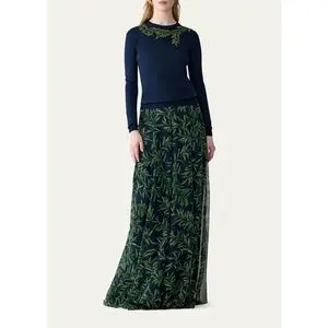 Carolina Herrera Olive Branch Embroidered Sweater