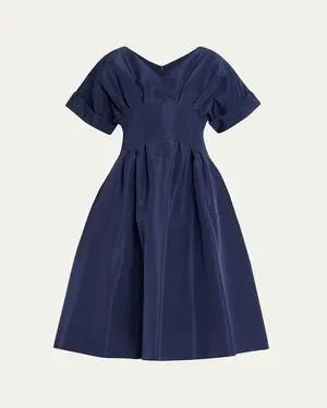 Carolina Herrera V-neck Pleated Midi Dress - Midnight