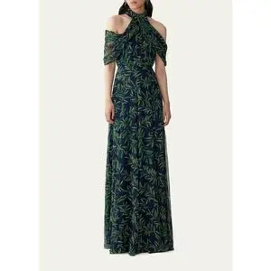 Carolina Herrera Iris Olive Printed Wide-leg Silk Chiffon Pants