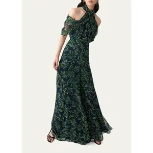 Carolina Herrera Iris Olive Printed Wide-leg Silk Chiffon Pants