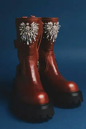NAN-KU COUTURE Glasgow Embellished Leather Boots - Tan