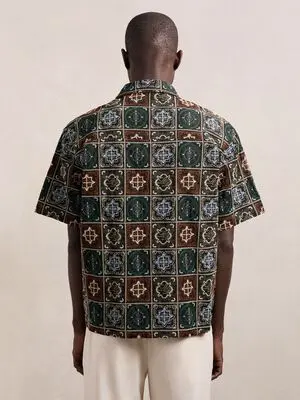LES DEUX Cotton Tile-embroidery Shirt