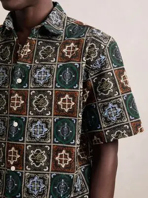 LES DEUX Cotton Tile-embroidery Shirt