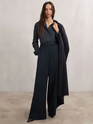 REISS Lottie Cotton-sateen Folded-cuff Shirt - Navy