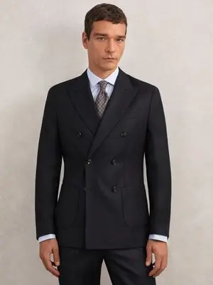 REISS Wool-flannel Double-breasted Blazer Tailored-fit