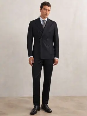 REISS Wool-flannel Double-breasted Blazer Tailored-fit
