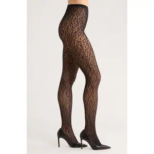 Nordstrom Animal Print Mesh Tights - Black