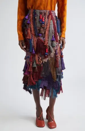 Dries Van Noten Sokna Tassel Trim Cloque Skirt