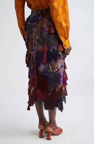Dries Van Noten Sokna Tassel Trim Cloque Skirt